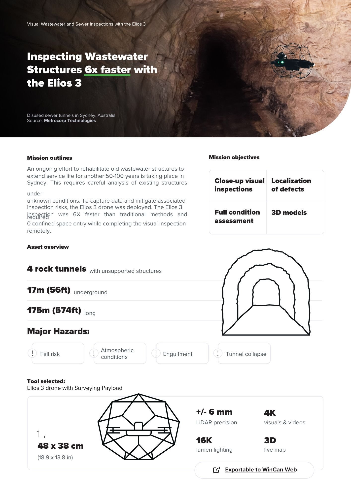 Visual Inspections in Sewers with the Elios 3